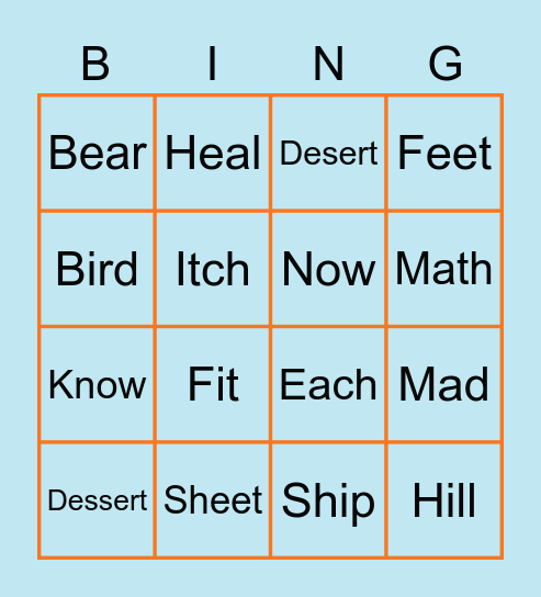 Minimal Pairs Bingo Card