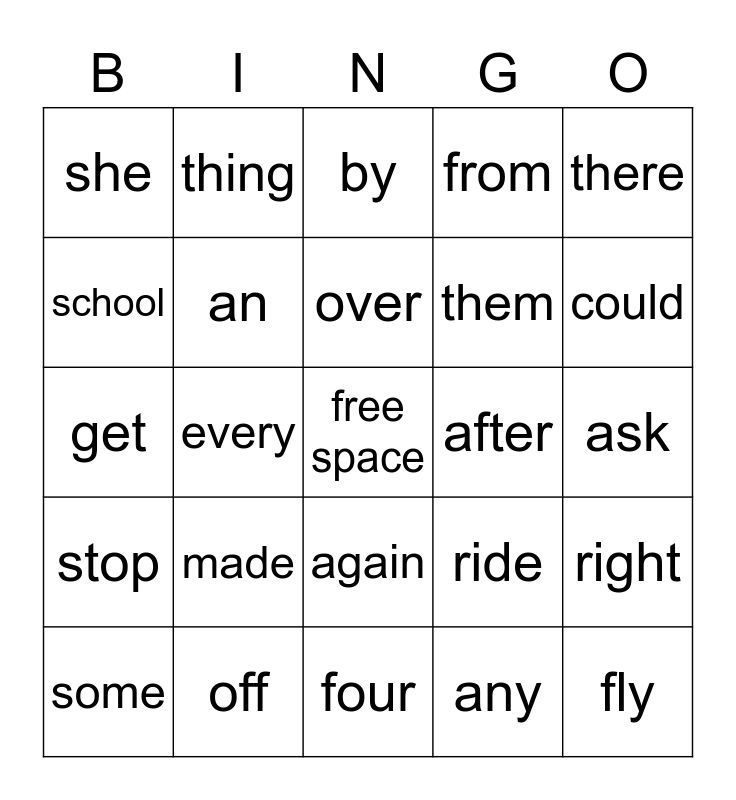 Sight Word Set 7 & 8 Bingo Card