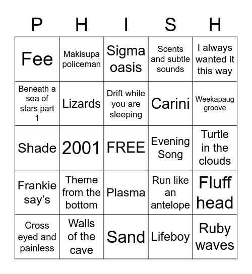 Casey's PHEXICO Bingo Card