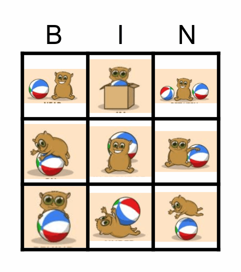 Prepositions Bingo Card