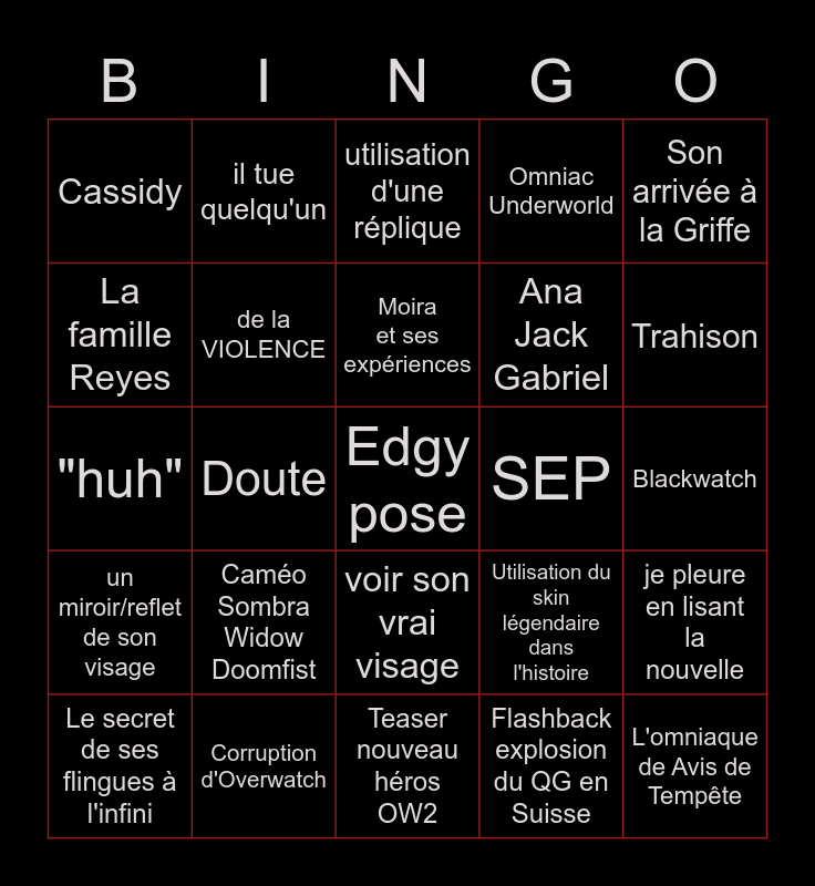 REAPER Code of Violence BINGO Card