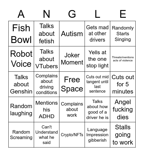 Angel's Driving Adventure Bingo Card