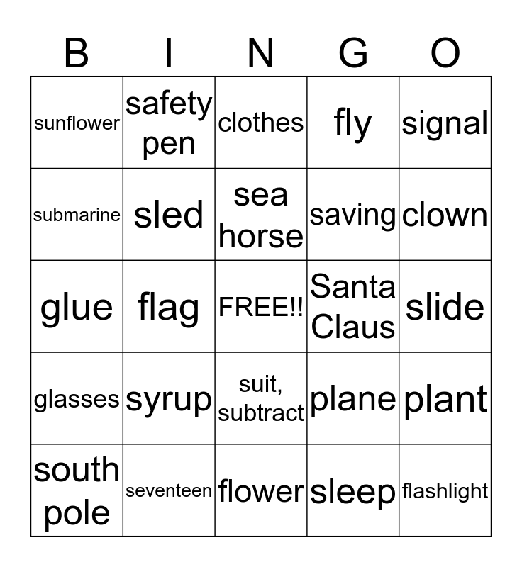 Initial /s/ and /l/-blend Bingo Card
