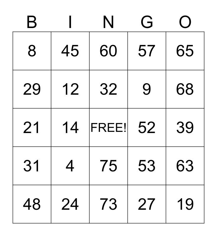 MYSTERY BINGO GAME Bingo Card