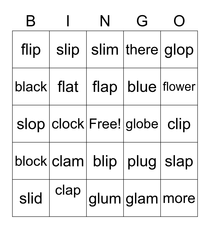 L Blends & Spelling Words Bingo Card