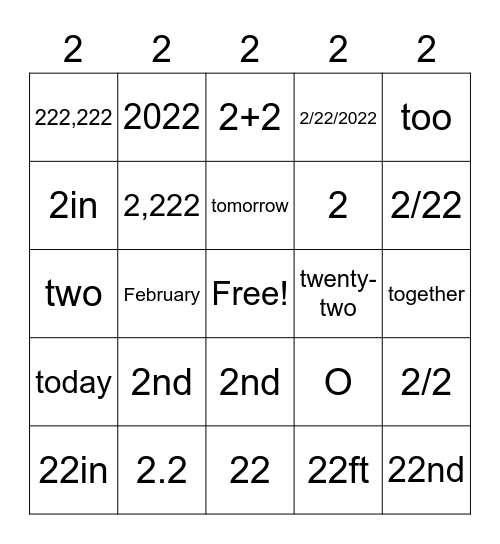 TWO'S DAY BINGO Card