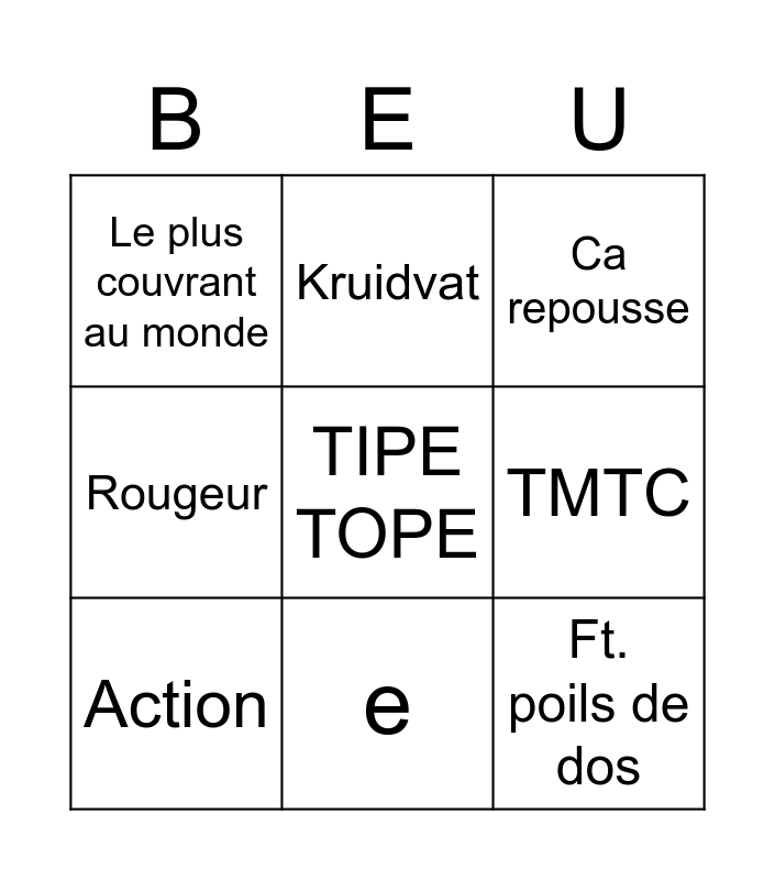 Beuté Bingo Card
