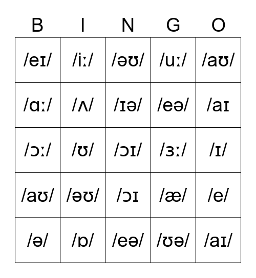 vowel phonetic Bingo Card