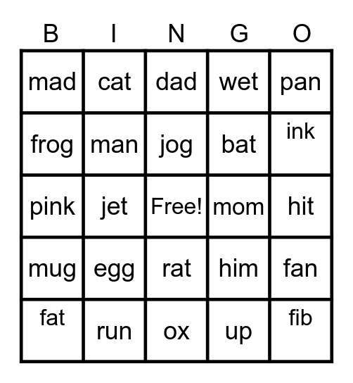 A E I O U Bingo Card A E I O U Bingo Card