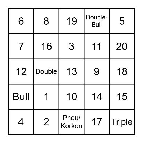 Darts Bingo Card Darts Bingo Card
