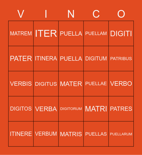 Adjective-Noun Agreement Bingo Card