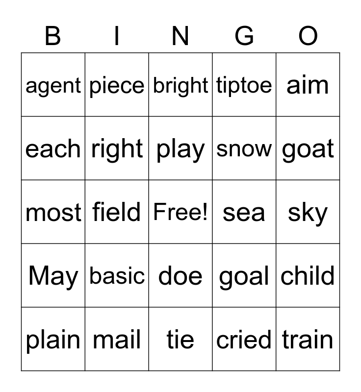 1st Grade Long vowels Bingo Card