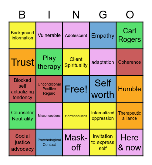 Person Centered Therapy Bingo Card