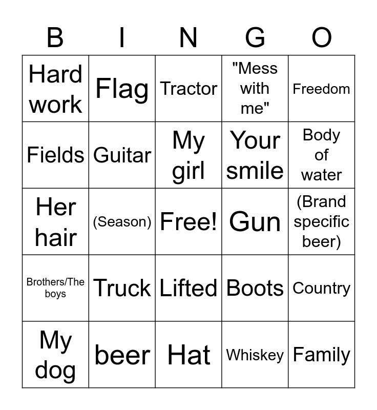 Country Bingo Card