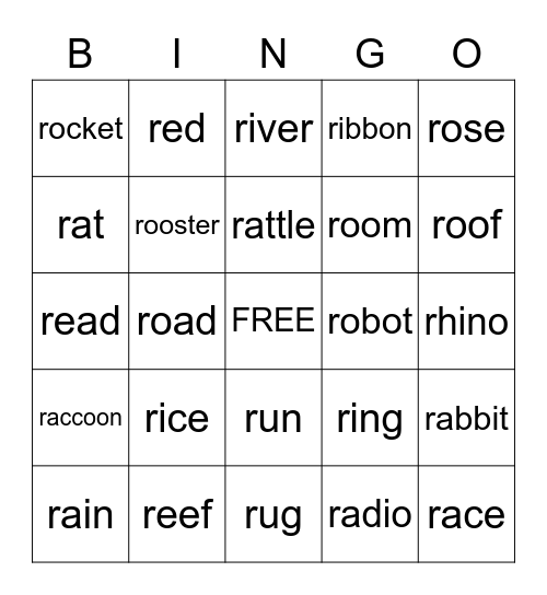 Initial /r/ words Bingo Card