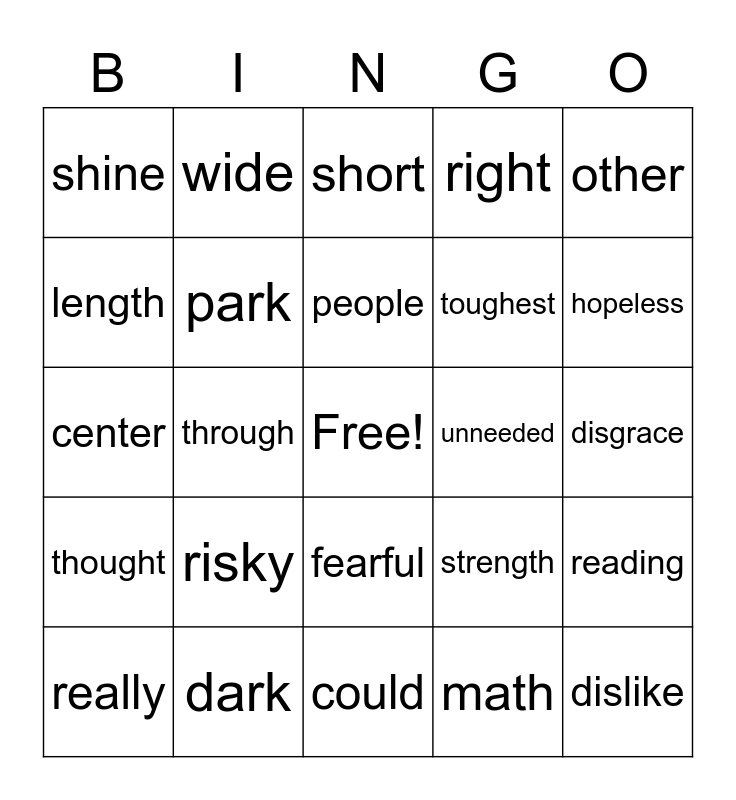 blue bingo lesson 70-74 Bingo Card