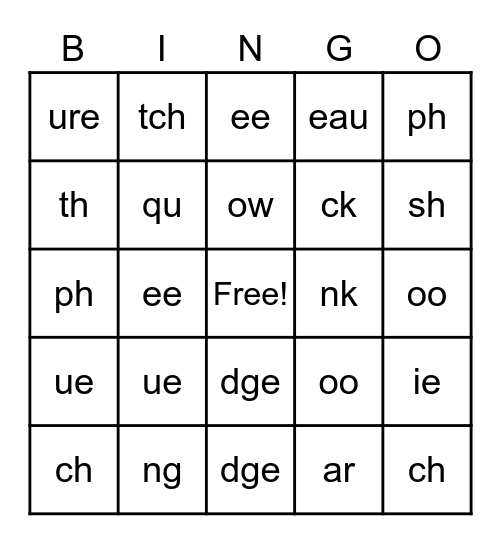 Digraph and Trigraph BINGO Card