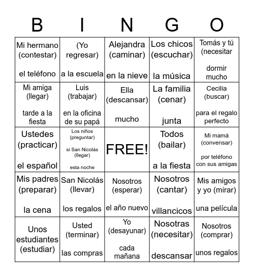 VACACIONES Bingo Card