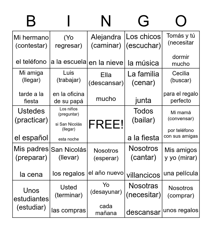VACACIONES Bingo Card