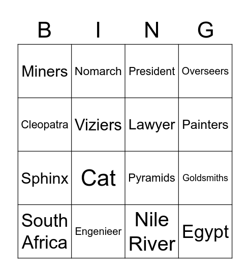 ANCIENT EGYPT Bingo Card