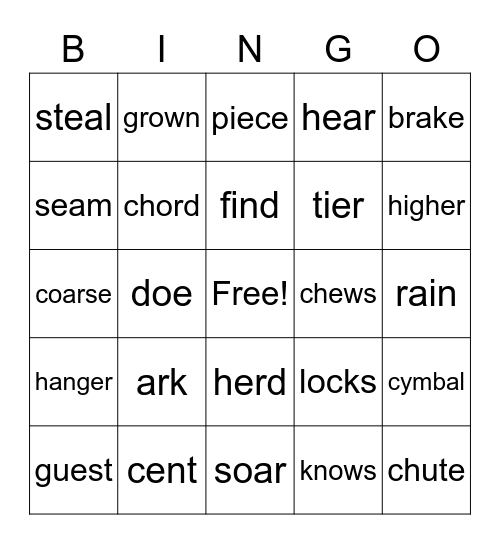 H O M O P H O N E Bingo Card H O M O P H O N E Bingo Card
