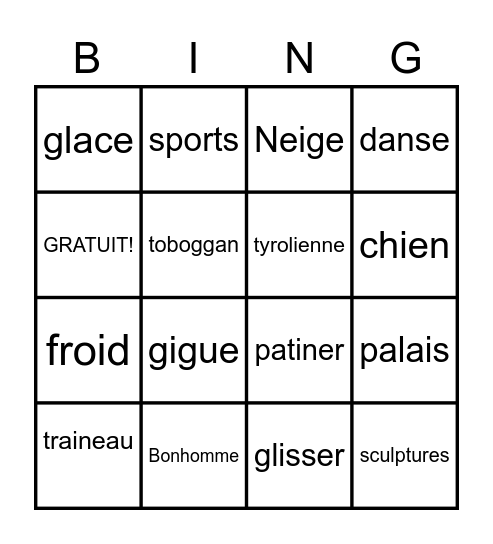 Le Carnaval de Québec Bingo Card