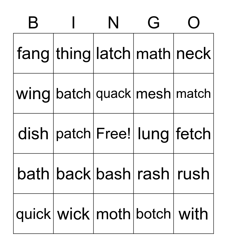 "Final Digraphs" Bingo Card