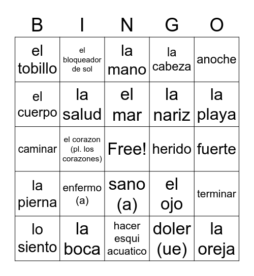 Spanish Bingo Card