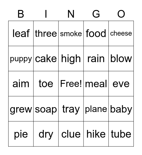 Long Vowels Bingo Card
