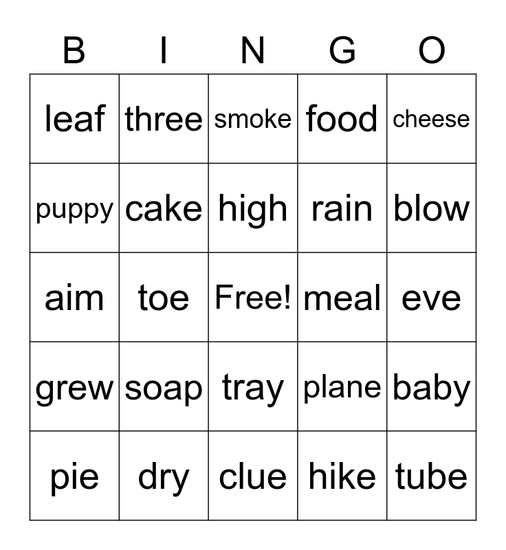 Long Vowels Bingo Card