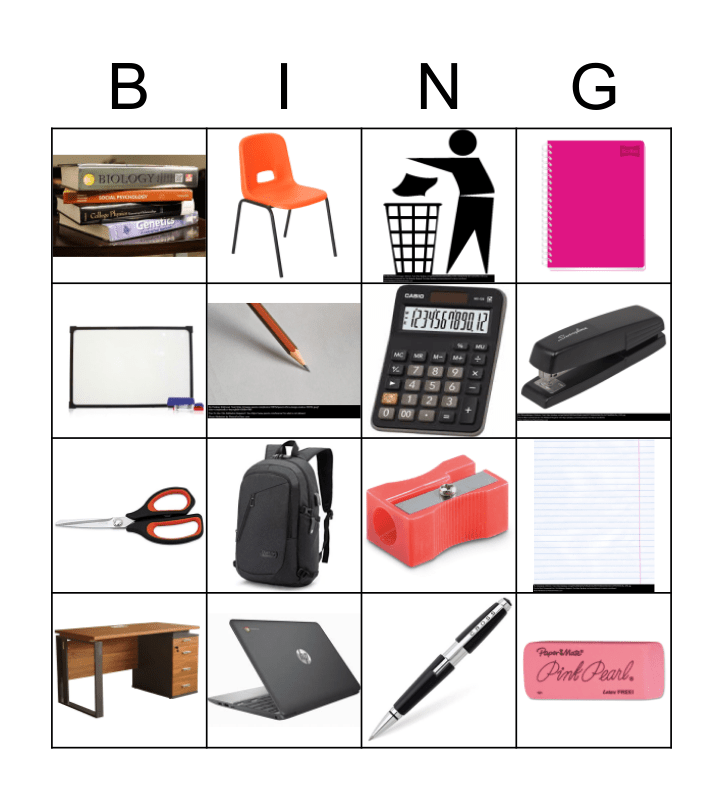 Classroom Objects Bingo Card
