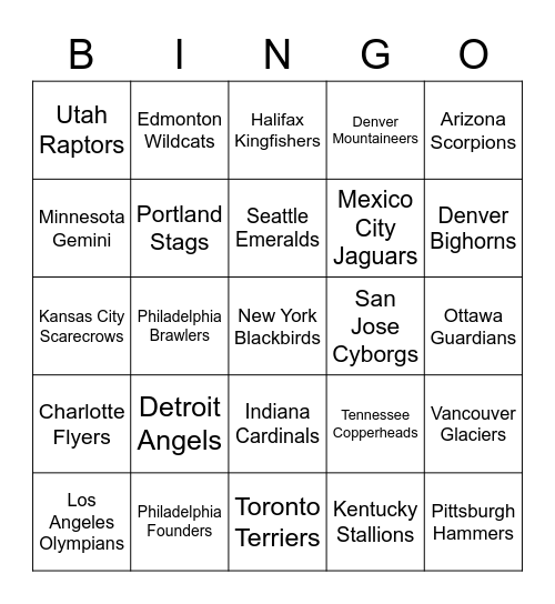 Alt Sports Bingo Card