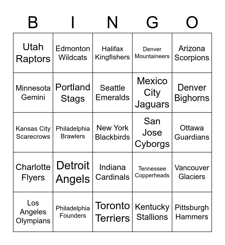 Alt Sports Bingo Card