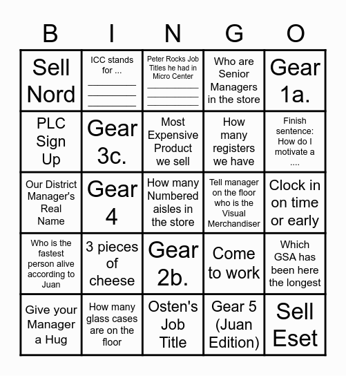 Micro Center Bingo Sales Bingo Card