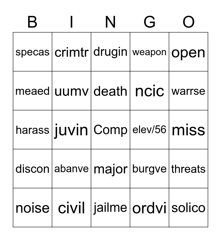 Telecommunicator Week Bingo Card
