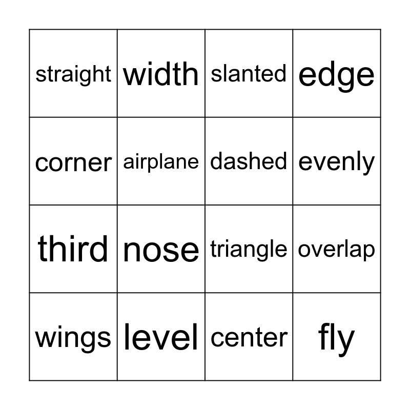 Paper Airplane Bingo Card