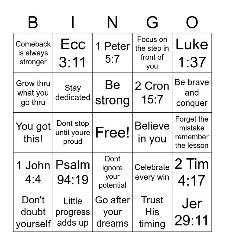 Motivation Bingo Card