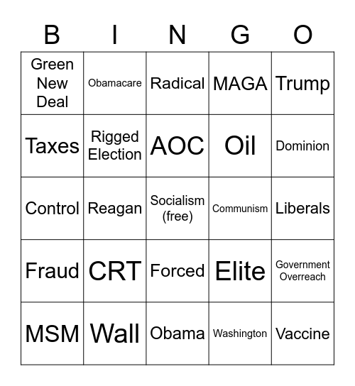 Republican Buzzwords Bingo Card