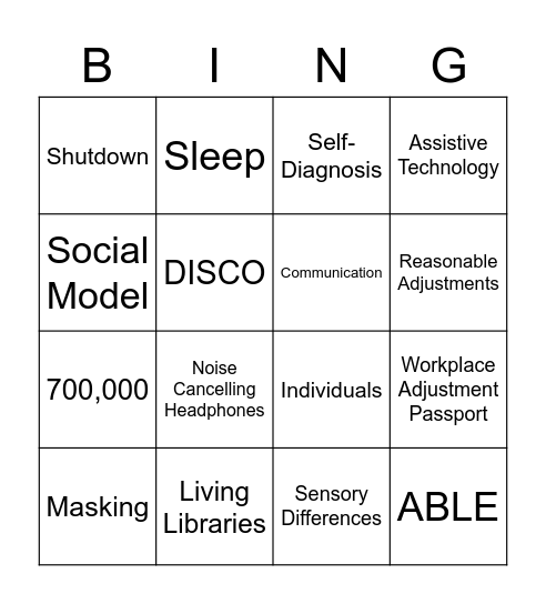 Autism Acceptance Bingo Card