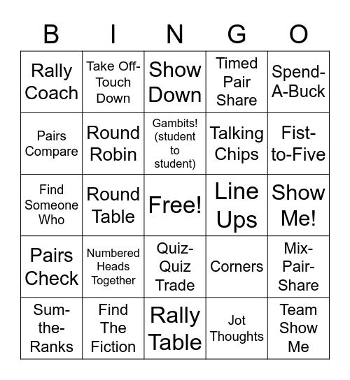 Engagement Structures Bingo Card