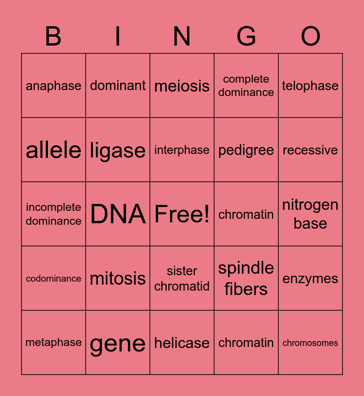 Genetics Bingo Card