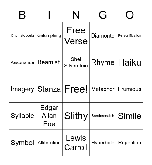 Poetry Elements Bingo Card