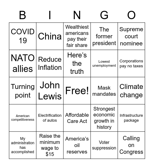 State of the Union Speech Bingo Card
