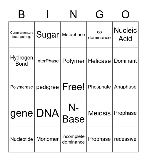Genetics Vocab Bingo Card