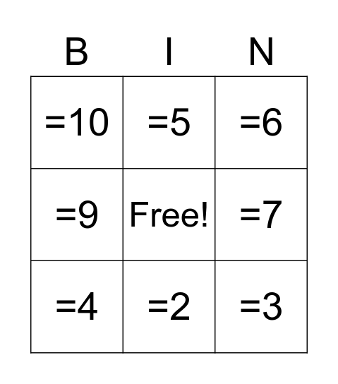 Square Root Bingo Card