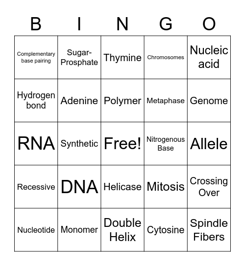 DNA Bingo Card