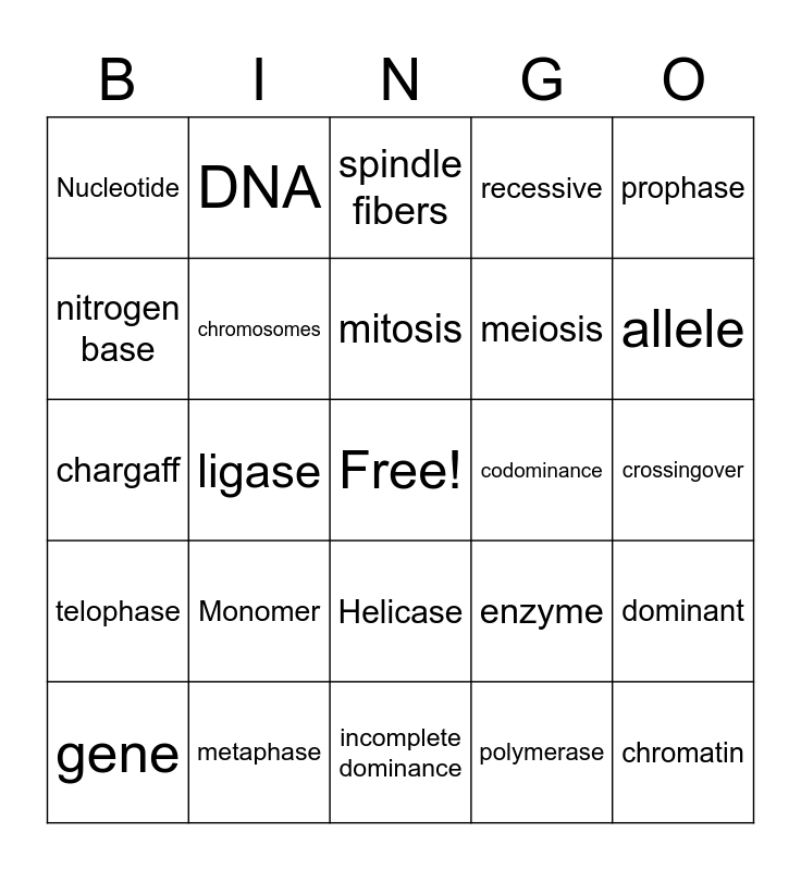DNA Bingo Card