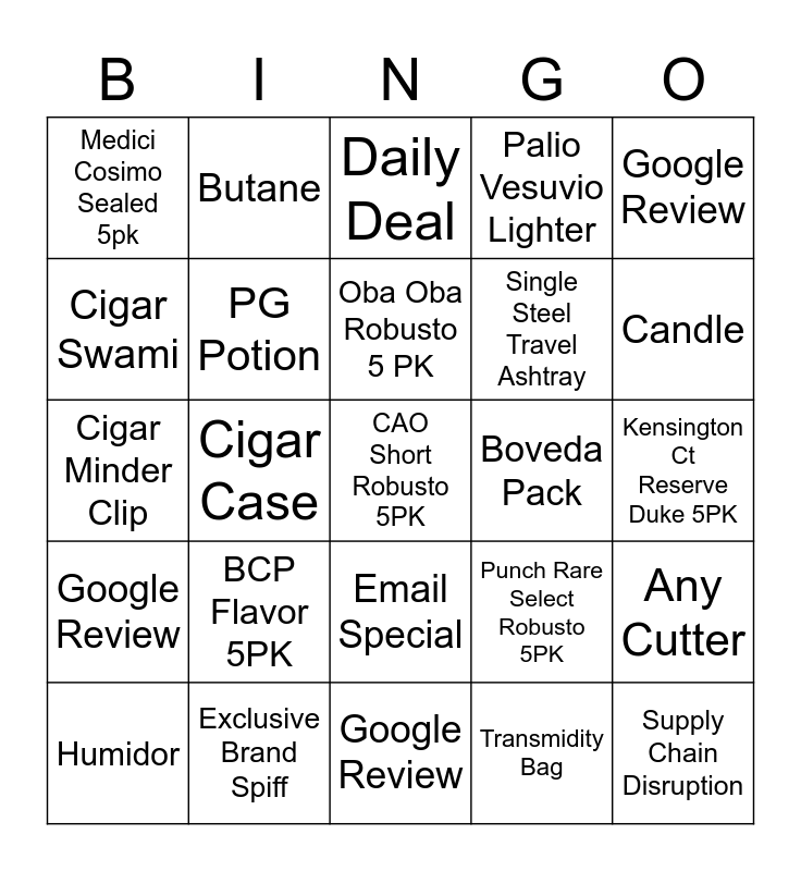 Upsell Bingo Card