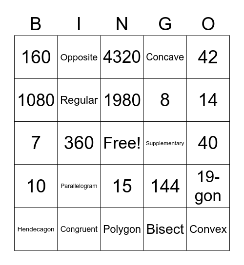 Polygons and Parallelograms Bingo Card