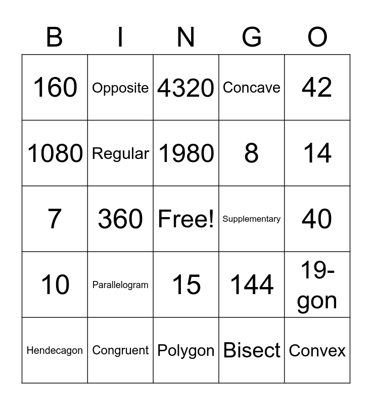 Polygons and Parallelograms Bingo Card